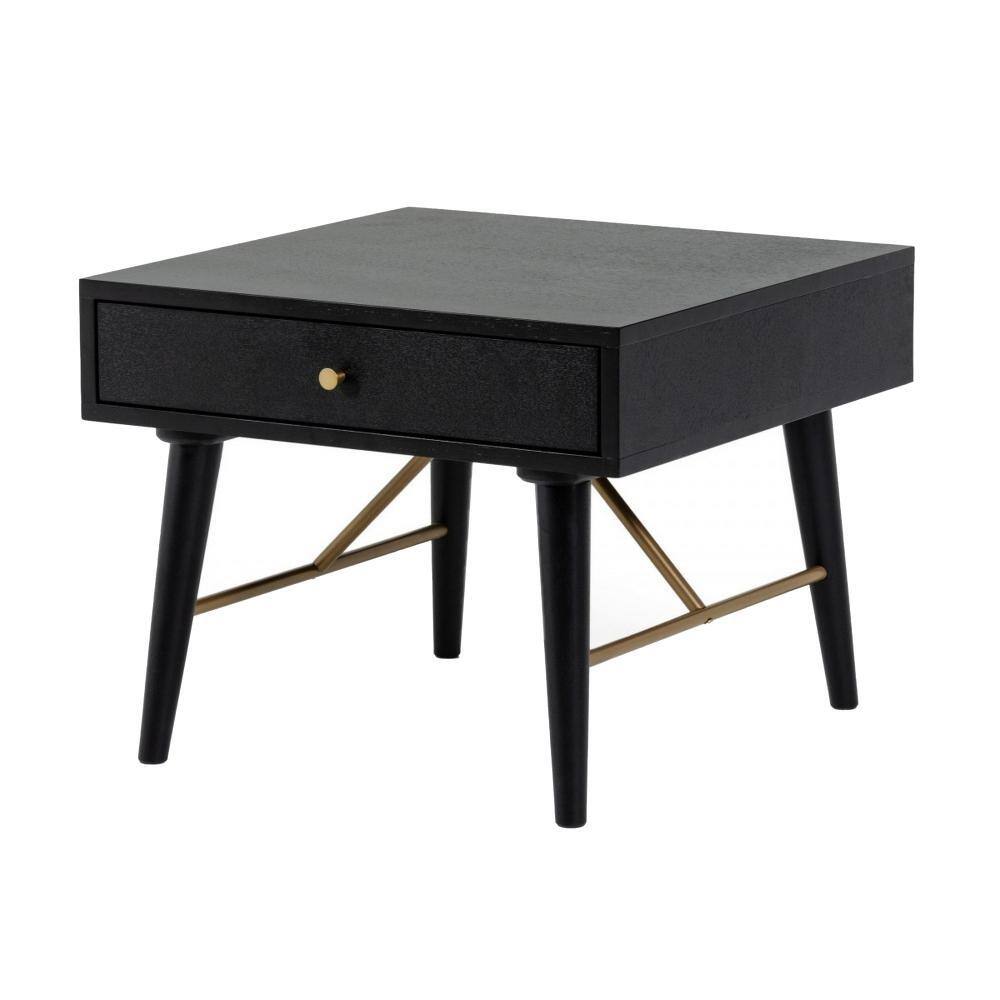 Benjara 23.62 in. Black Square Wood End Table with Tapered Legs and 1 ...