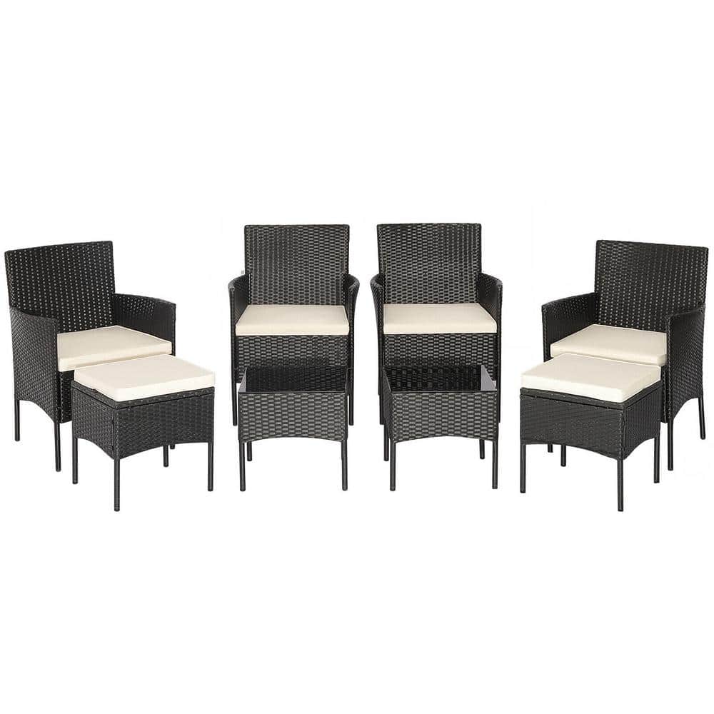 ANGELES HOME 8-Piece Wicker Patio Conversation Set with 2 Coffee Tables ...
