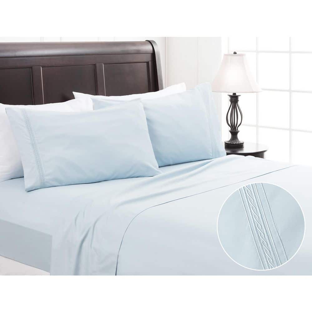 CHANASYA 4-Piece Light Blue Solid Color Embroidered Microfiber ...