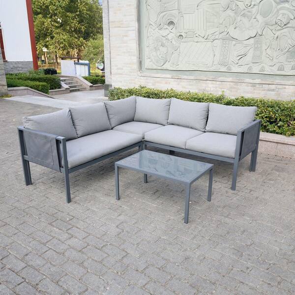 DEKO LIVING 2 Piece Outdoor Gray Sofa and Table Set COP30016 - The Home ...