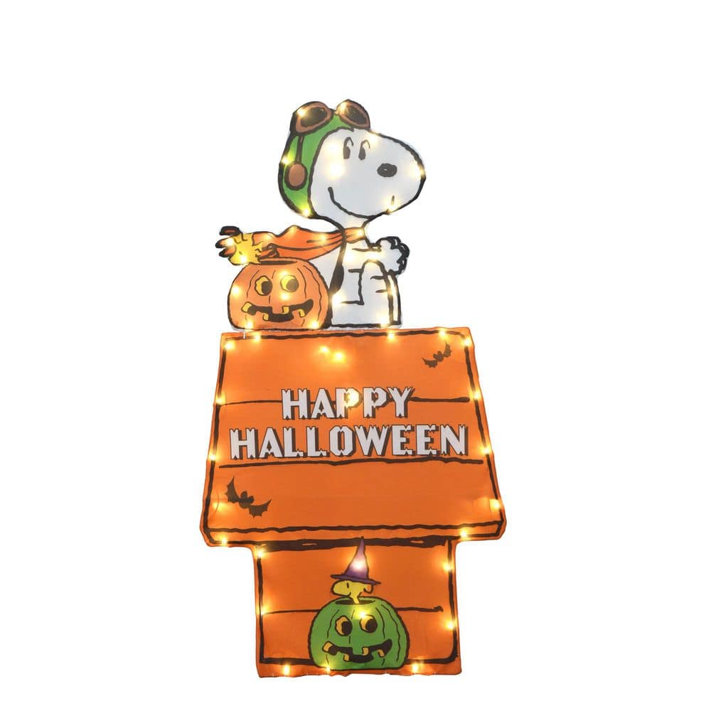 Peanuts 36 in. Snoopy and Woodstock Halloween Doghouse Plug-In Yard Art ...
