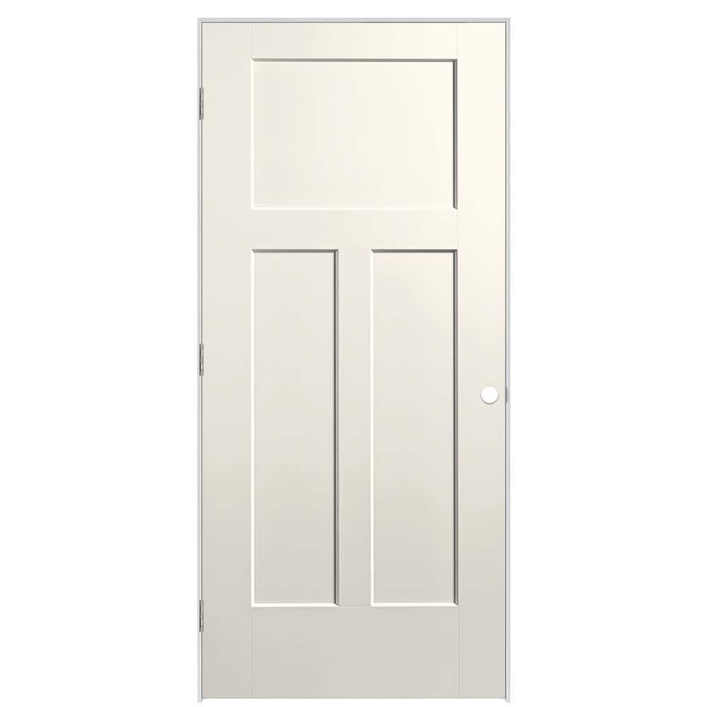Masonite 36 in. x 80 in. 3-Panel Winslow Right-Hand Hollow Core Ivory ...