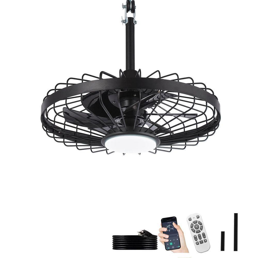 Dovanpaul 20 in. Black Downrod Mount Waterproof Standard Caged Ceiling ...