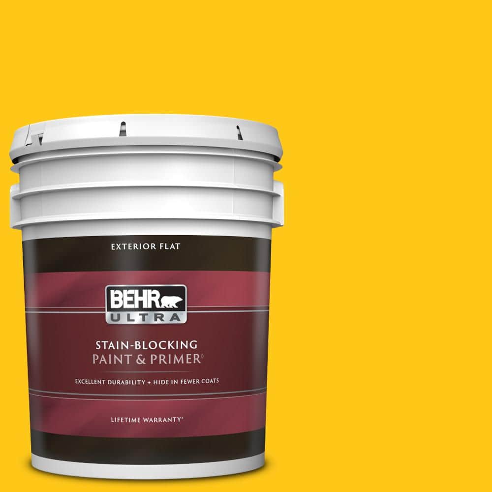 BEHR ULTRA 5 gal. #P300-7 Unmellow Yellow Flat Exterior Paint & Primer ...