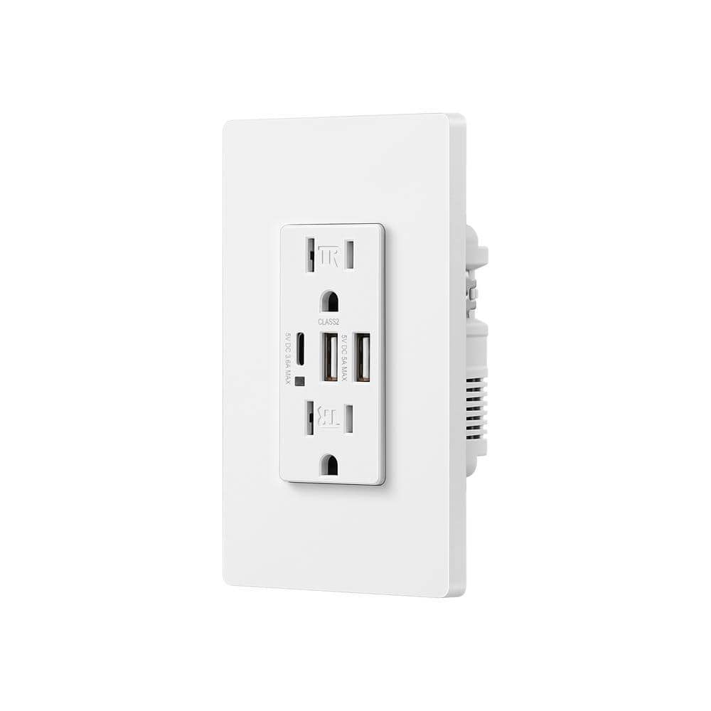 DEWENWILS White 15 Amp Tamper Resistant Receptacle Outlet with 3-Port ...