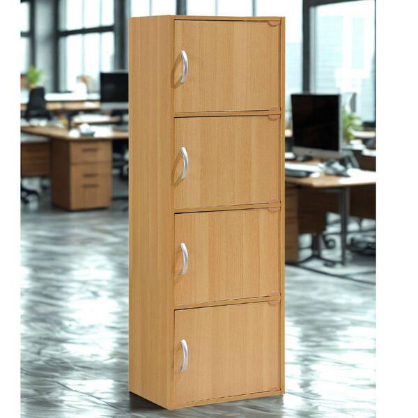 L'Baiet 47.3 in. Tall Beech Wood 4-Shelf Bookcase with 4-Doors Enclosed ...