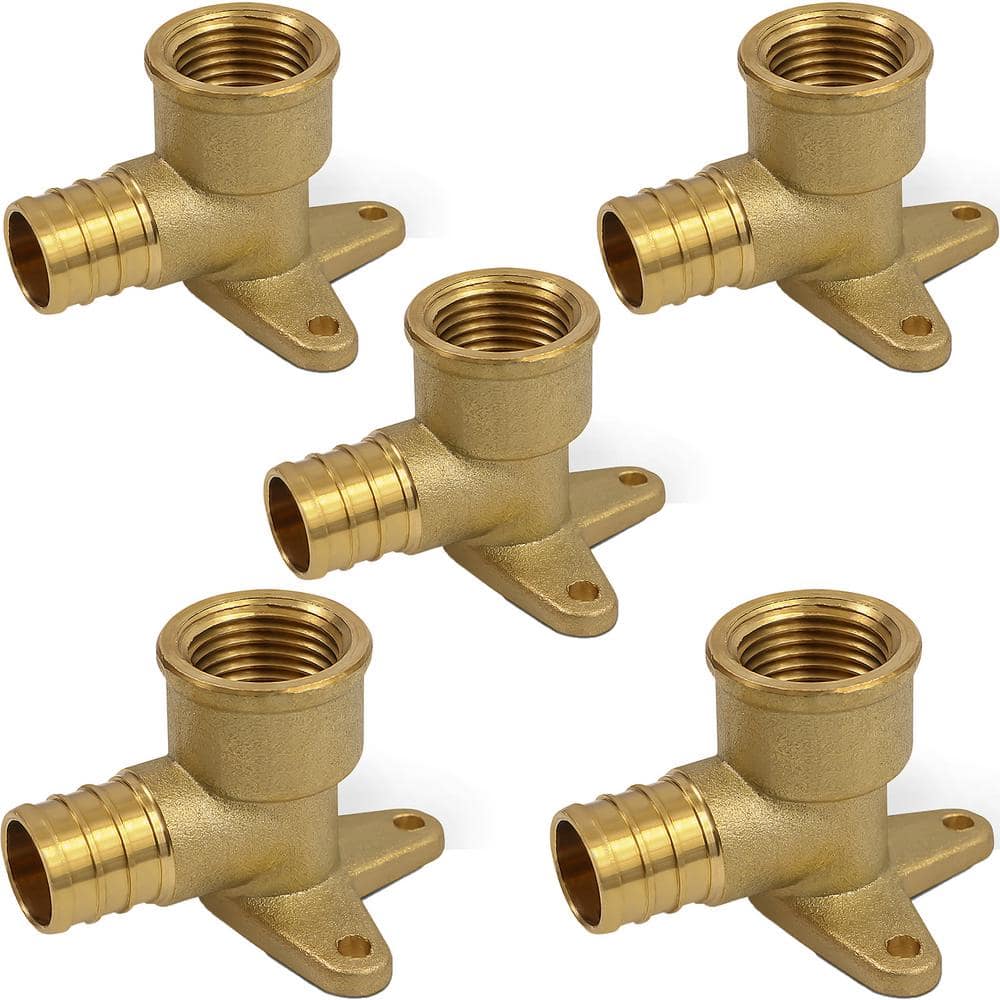 PLUMBFLEX 3/4 in. Brass PEX Barb x 1/2 in. Female Pipe Thread 90-Degree Drop Ear Elbow Pipe ...