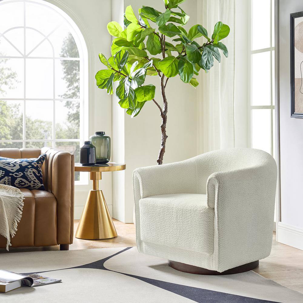 JAYDEN CREATION Hugues Ivory Swivel Chair with Sturdy Wooden Base ...