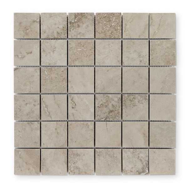 CRUZ BAY STUDIO Tufo 12 in. x 12 in.Taupe Matte Mosaic Porcelain Wall ...