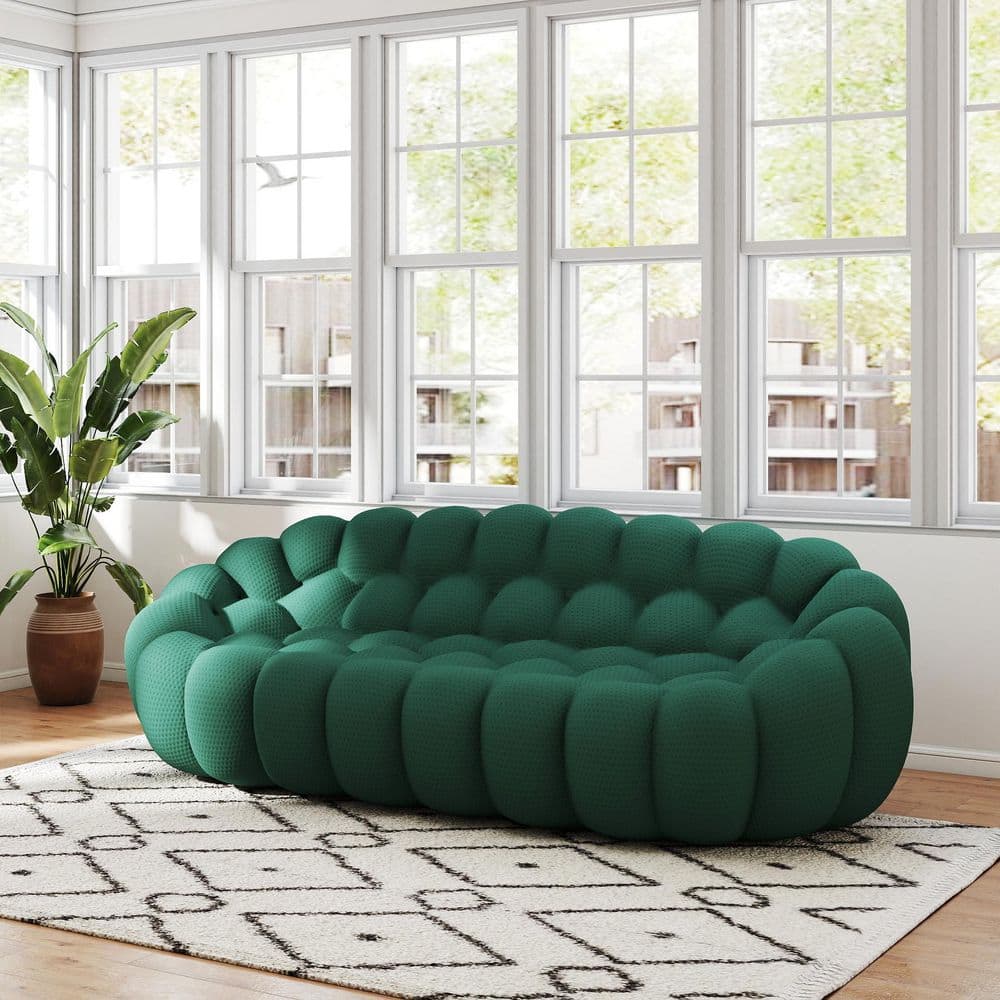 Magic Home 98 in. Bubble Couch, Green Mesh Fabric Curved Sectional Sofa ...