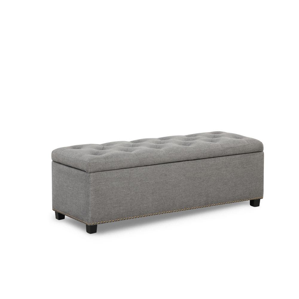 Cole Dark Gray 48 in. Linen Upholstered Bedroom Bench With Nailhead ...