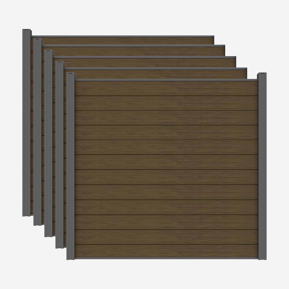 LH EP Complete Kit 6 ft. x 6 ft. Embossed Brown WPC Composite Fence Panel with Pronged Holders ...