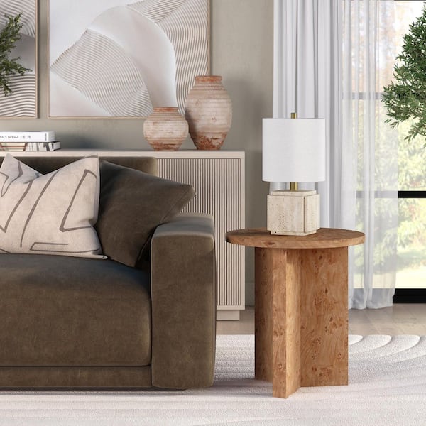 Meyer&Cross Anders 20 in. Honey Burl Round Hollow Core Board End Table ...