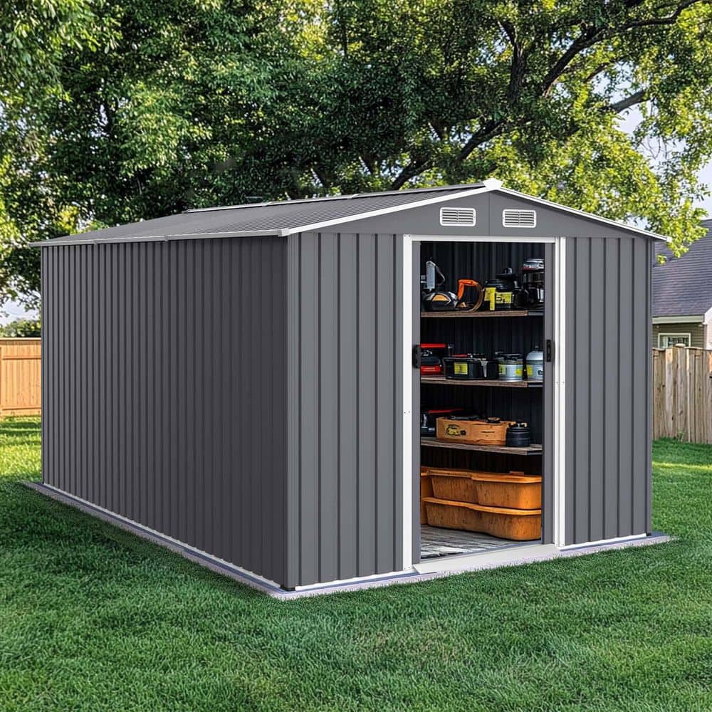 12 ft. W x 8 ft. D Metal Tool Shed, Outdoor Storage Shed Heavy Duty ...