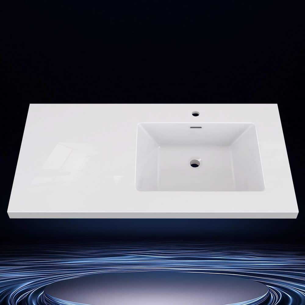 Zeafive Tor 42 in. W x 22 in. D Solid Surface Cultured Marble White ...