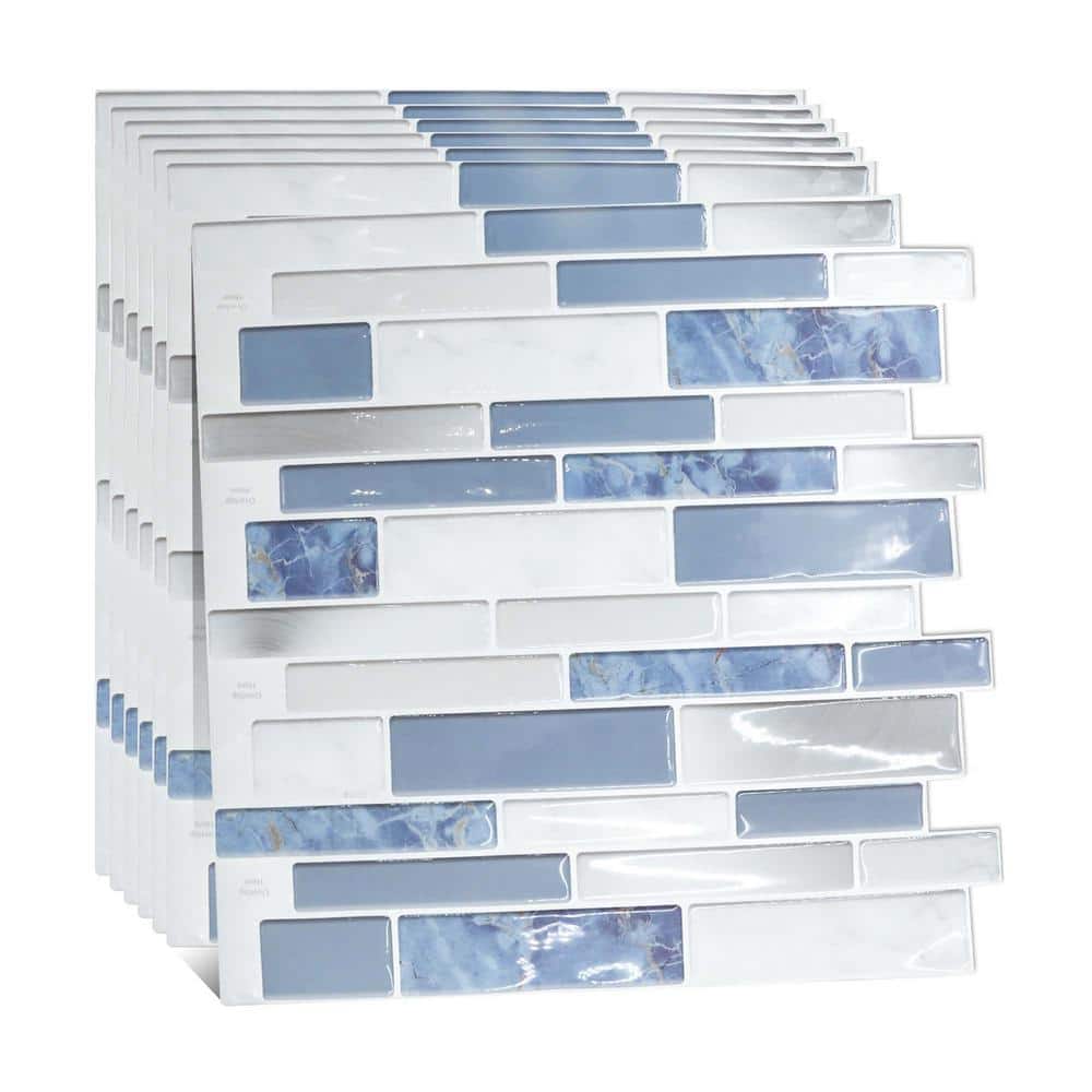 ilemong Blue 12 in. x 12 in. Peel and Stick Vinyl Backsplash Self ...