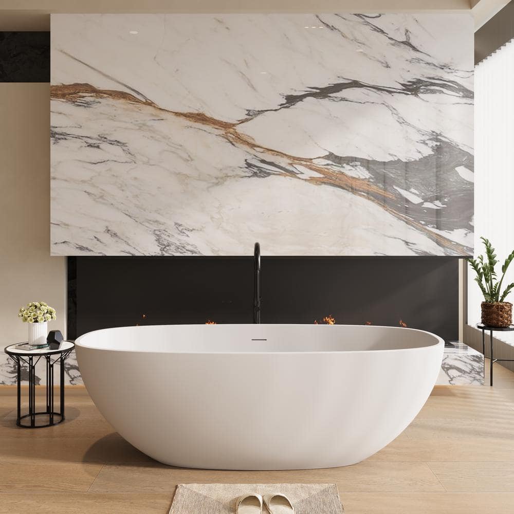 Xspracer Moray 61 in. x 30 in. Solid Surface Stone Resin Flatbottom ...