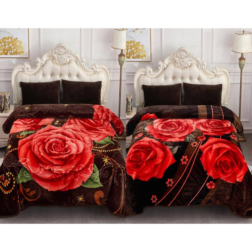 JML Rose 83"x91" Reversible Printed Polyester Fleece Mink Warm Thick ...