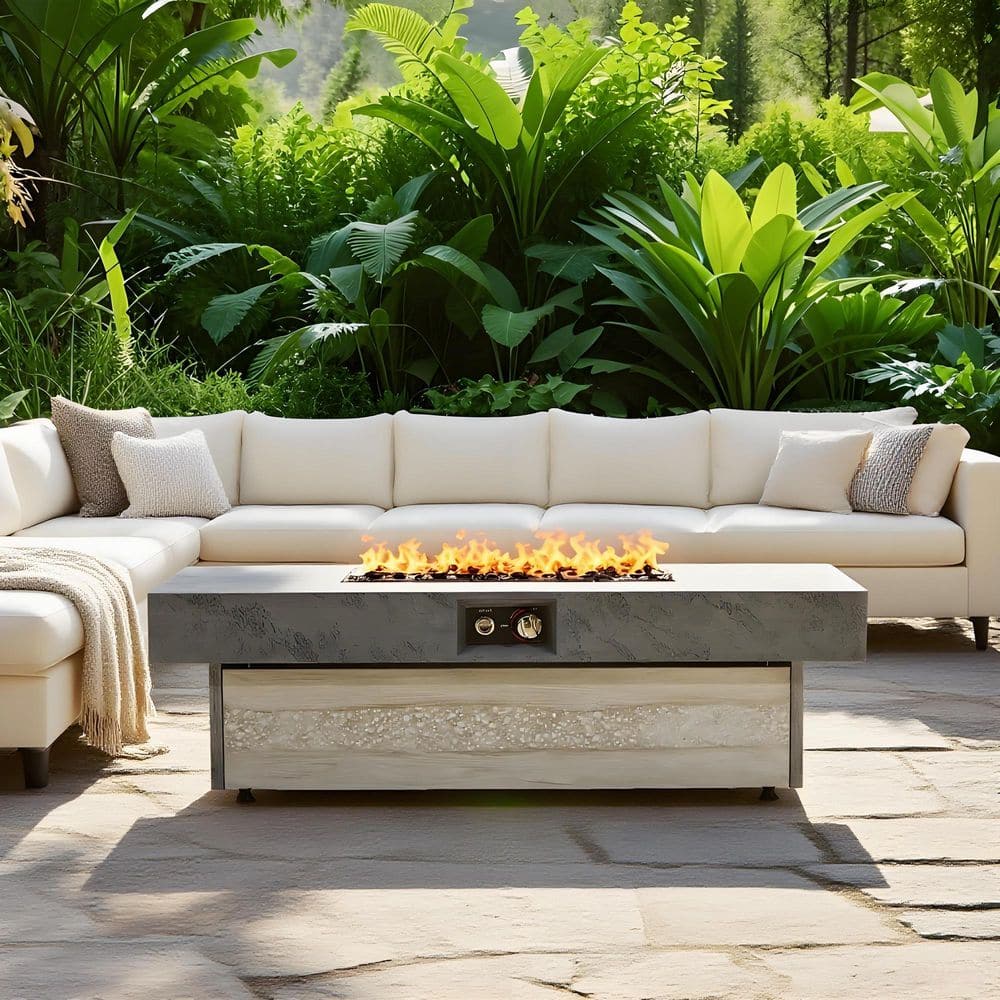 48 in. Rectangle Metal Outdoor Fire Pit Table, 50000 BTU Propane Fire ...