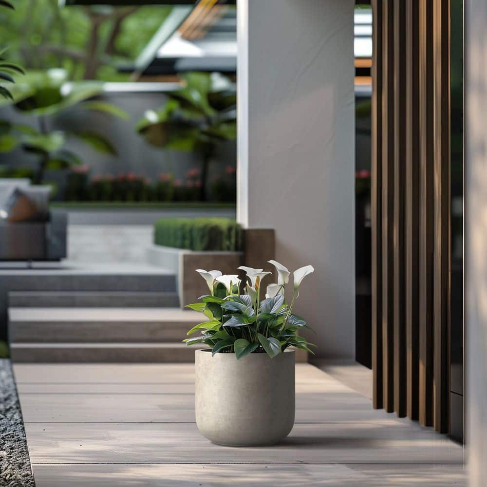 Sapcrete 14 in. Medium Light Gray Concrete Round Planter / Pot with ...