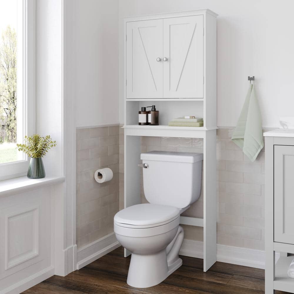 Carnegy Avenue Dune 25 in. W x 66 in. H x 9 in. D White Over The Toilet ...
