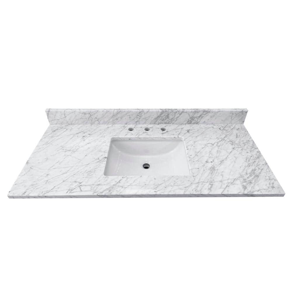 TILE & TOP 49 in. W x 22 in. D x 1 in. H Bianco Carrara White Marble ...