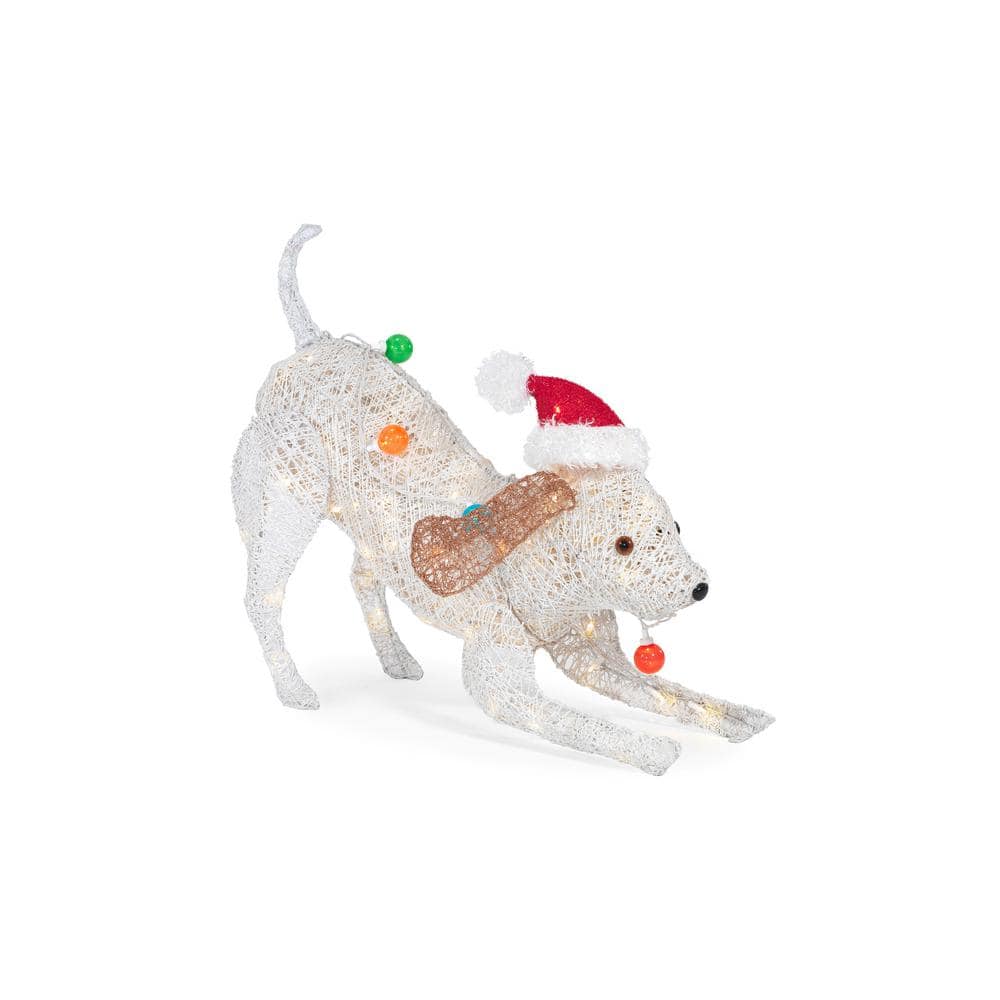 Home Accents Holiday 25.5 in. Warm White LED PVC Dog with Holiday Bulbs ...