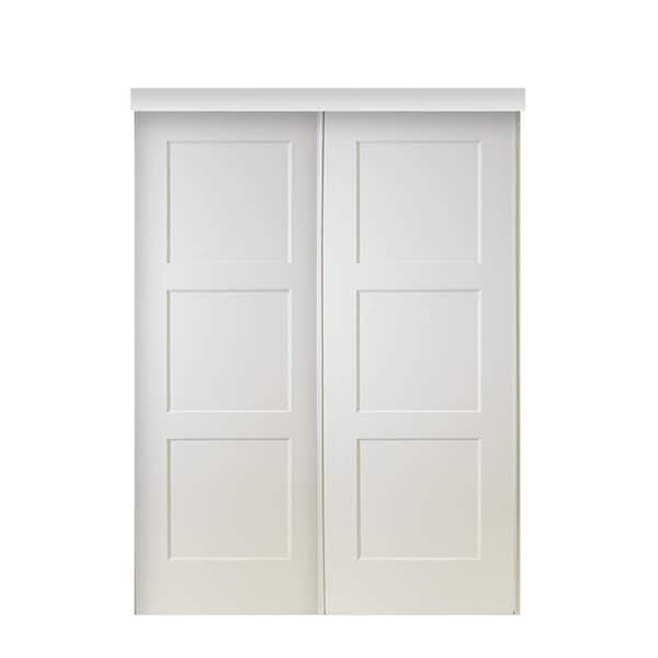 TRUporte 72 in. x 80.5 in. 3-Panel White MDF Sliding Door ...