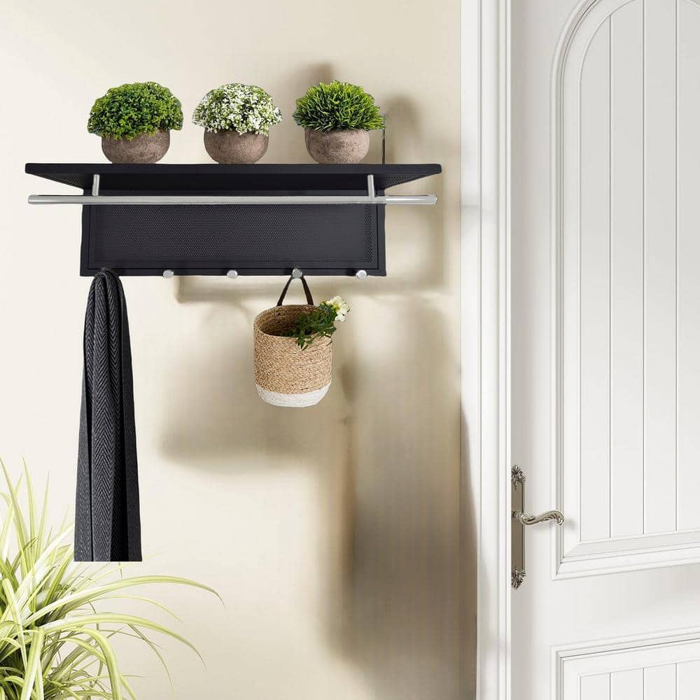 Cesicia Black Metal Powder Wall Mounted Coat Hook with Shelf B091-C-2 ...
