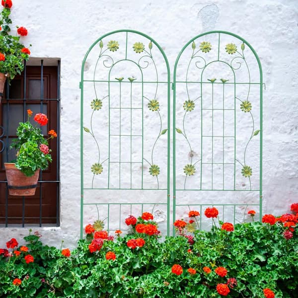 71 in. H 2-Pack Green Metal Garden Trellis Decorative Outdoor Trellis ...