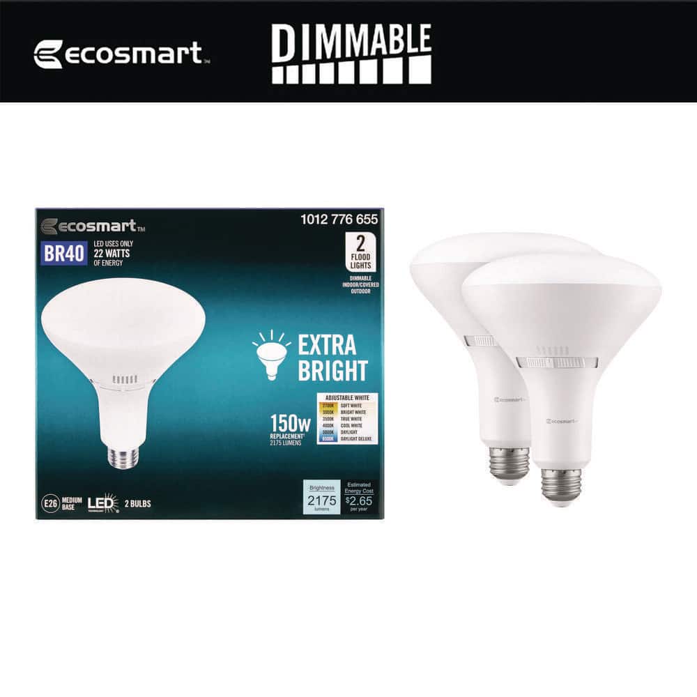 EcoSmart 150-Watt Equivalent BR40 Dimmable LED Flood Light Bulb With ...