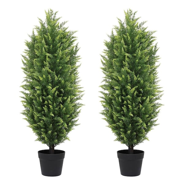 poetree 3 ft. Artificial Cedar Topiary Trees for Outdoor Front Porch ...