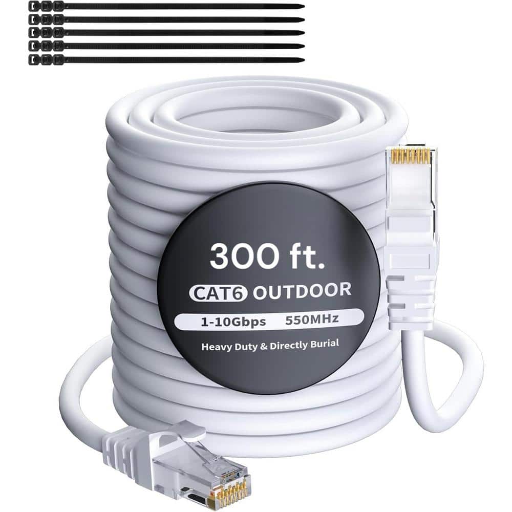EKIEUDL 300 ft. Gold Plated Cat 6 Outdoor Heavy Duty Waterproof RJ45 ...