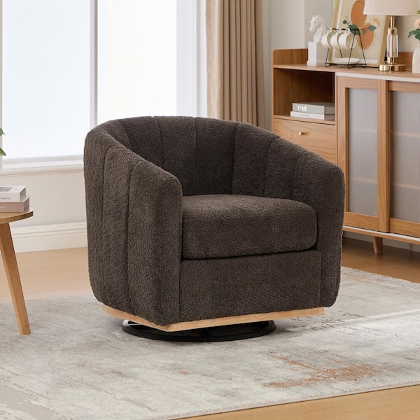 Charcoal Modern Chenille Cushion Barrel Arm Chair with 360° Swivel ...