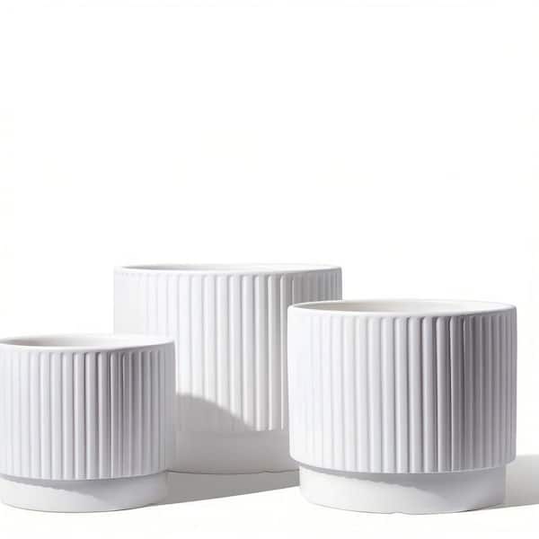 Hcman 3-Pack Stripe Ceramic Plant Pots Set, Planters with Drainage ...