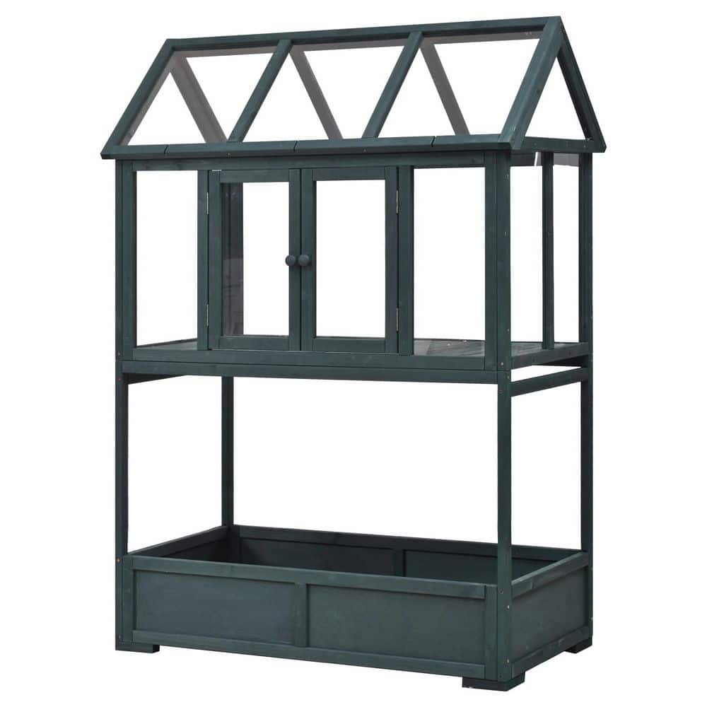 Sudzendf 47.2 in. W x 23.6 in. D x 69.3 in. H Portable Cold Frame with Movable Wheels Wood Green ...