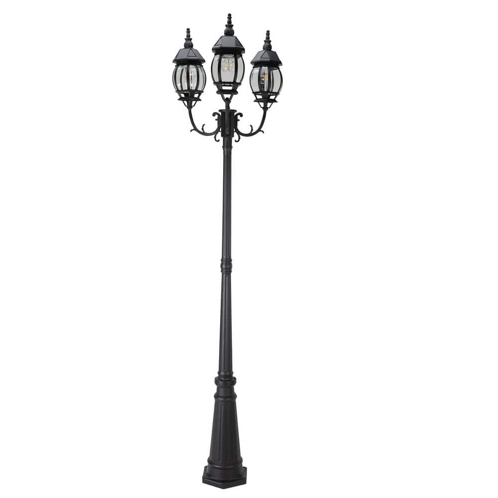 LUTEC 3-Head Black Cast Aluminum Solar Outdoor Rust Resistant Post ...