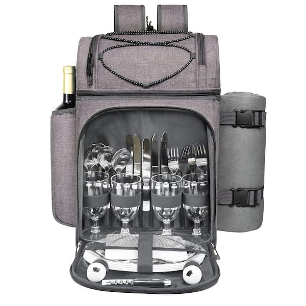 Numhew Polyester 4-Person Picnic Backpack Set with Insulated Leakproof ...