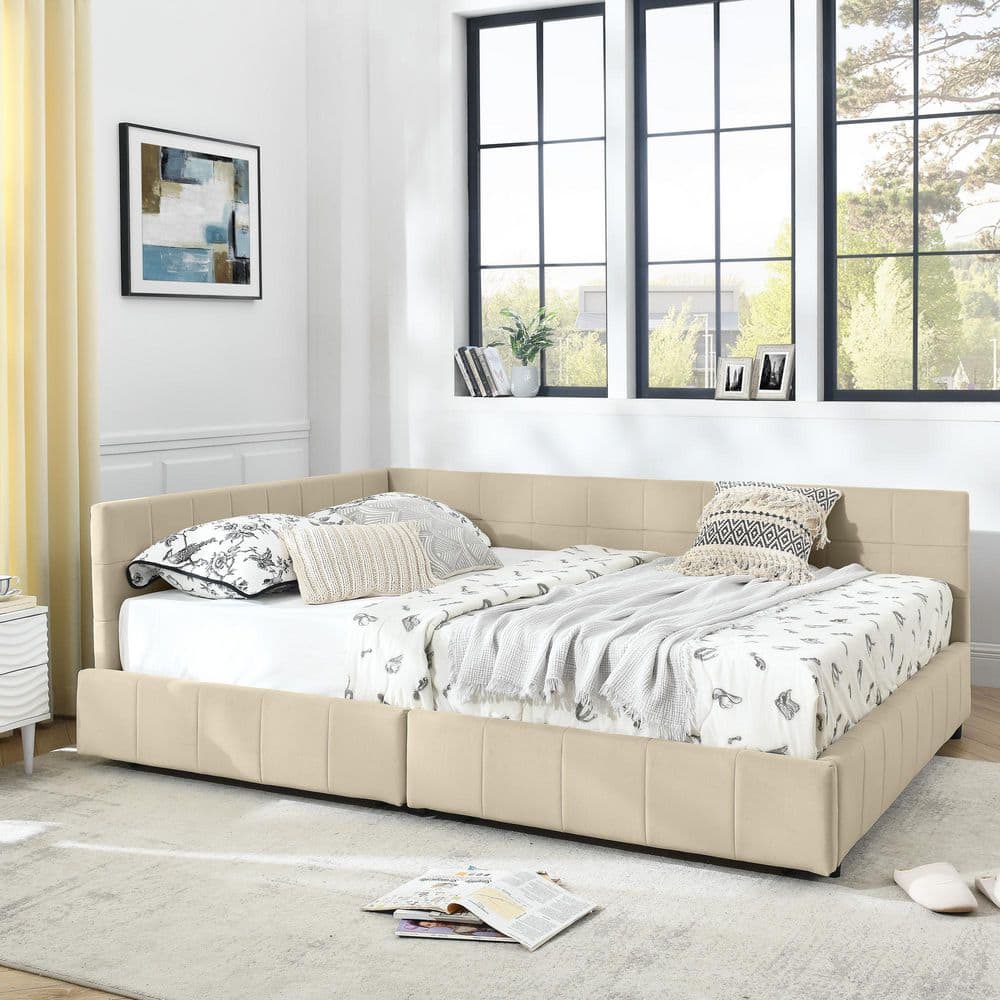 Noble House Farley Beige Velvet Upholstered Queen Size Daybed with ...