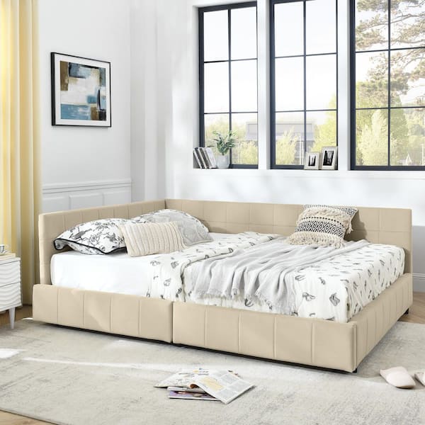 Noble House Farley Beige Velvet Upholstered Queen Size Daybed with ...