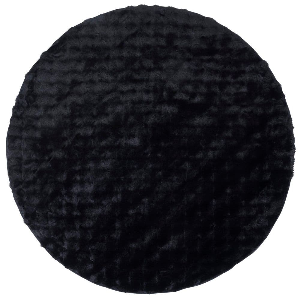 SAFAVIEH Faux Rabbit Bubble Black 6 ft. x 6 ft. Machine Washable Solid ...