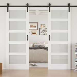 EH PUERTA 84 in. x 84 in. 3-Lite Tempered Frosted Glass White MDF ...