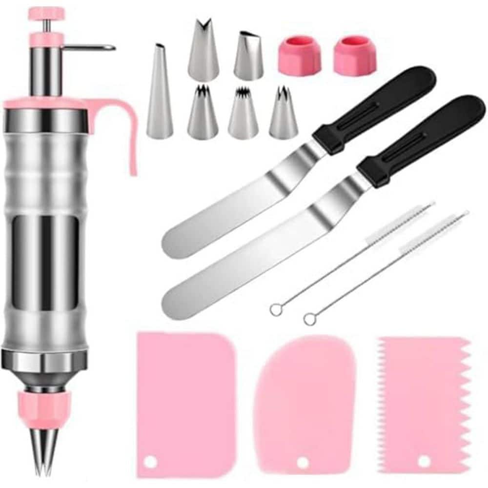 Cake Decorating Kit with Piping Gun, 6 Frosting Nozzles, Cream Scraper ...