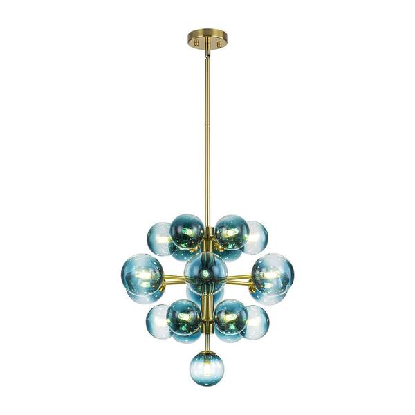 RRTYO Alverstone 19-Light Modern Glam Gold Tiered Cluster Gradient Blue ...