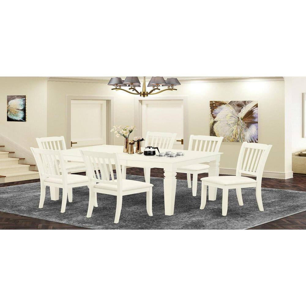 East West Furniture 7-Piece Rectangle Buttermilk & Cherry Finish Solid ...