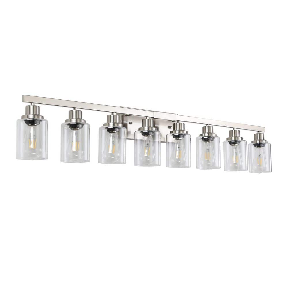 WELLFOR 8 Brushed Nickel Vanity Light with Clear Glass Shade(bulbs not ...