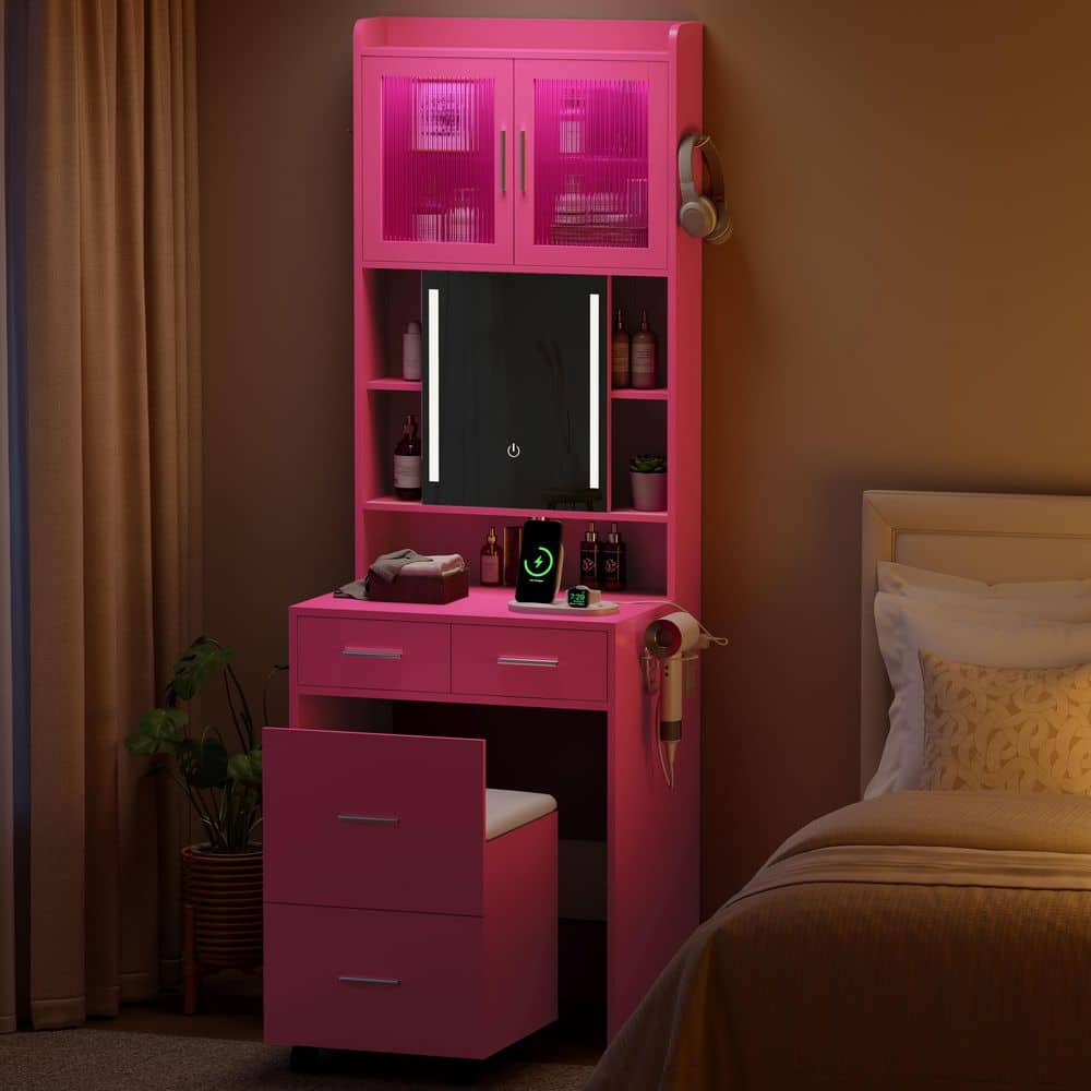Karl home 2-Piece Barbie Pink Makeup Vanity Set with Textured Melamine ...