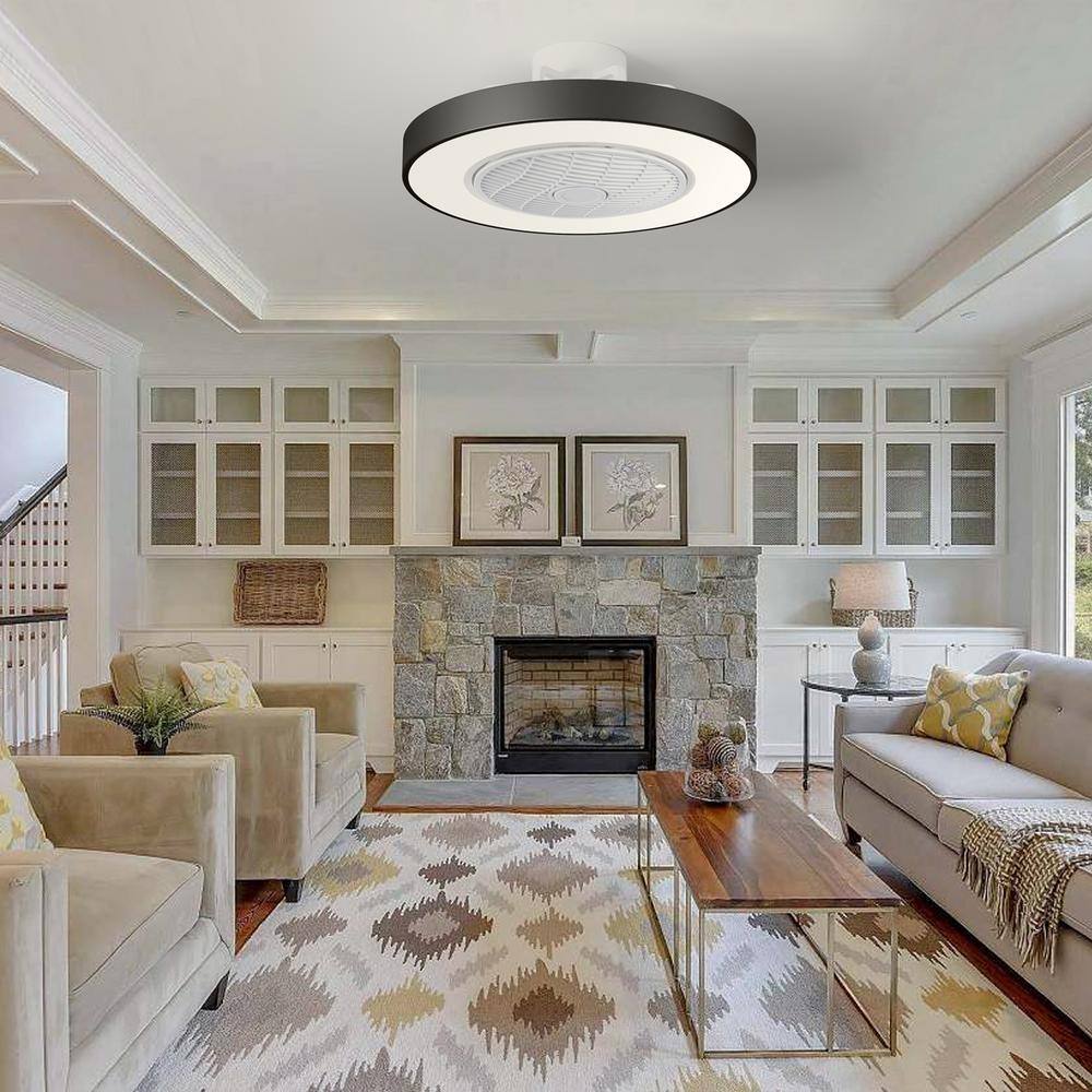 TOZING 21 in. Integrated LED Indoor Modern Black Round Style Enclosed ...