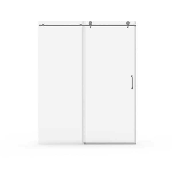 LIVACA 60 in. W x 76 in. H Sliding Frameless Shower Door in Brushed ...