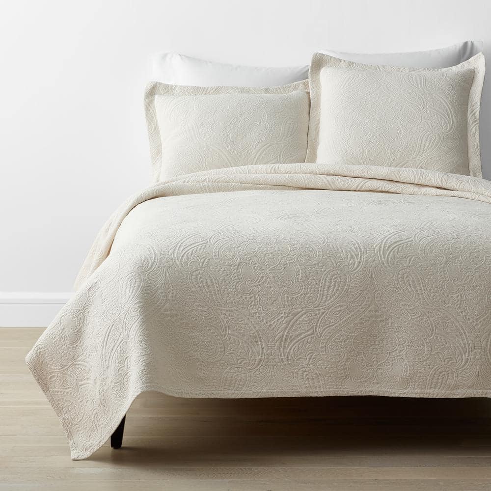 The Company Store Hillcrest Cotton Matelasse Ivory Floral Twin Coverlet ...